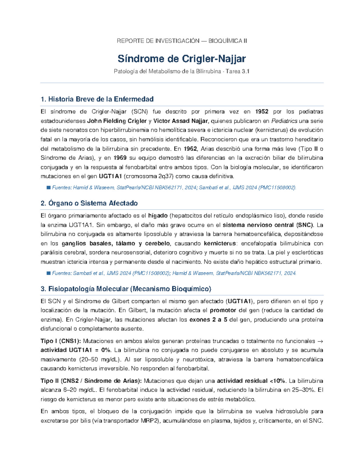 REPORTE DE INVESTIGACIÓN BIOQUÍMICA II: Síndrome de Crigler-Najjar ...