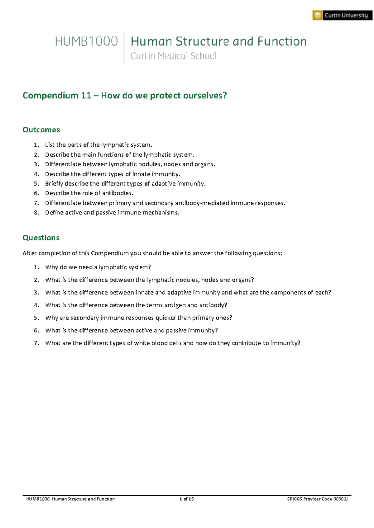 Compendium 11: Understanding the Lymphatic System and Immunity - Studocu