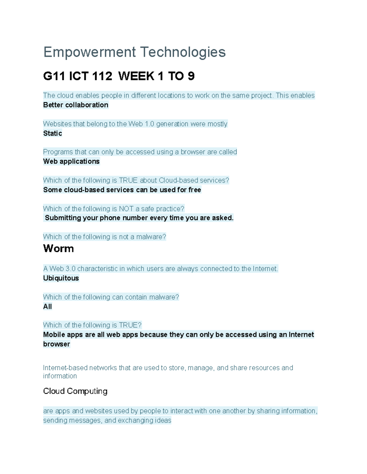Empowerment Technologies G11 ICT 112 WEEK 1-10 Overview and Key ...