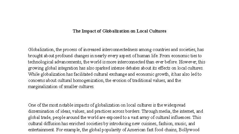 The Effects of Globalization on Local Cultures: A Comprehensive Study ...