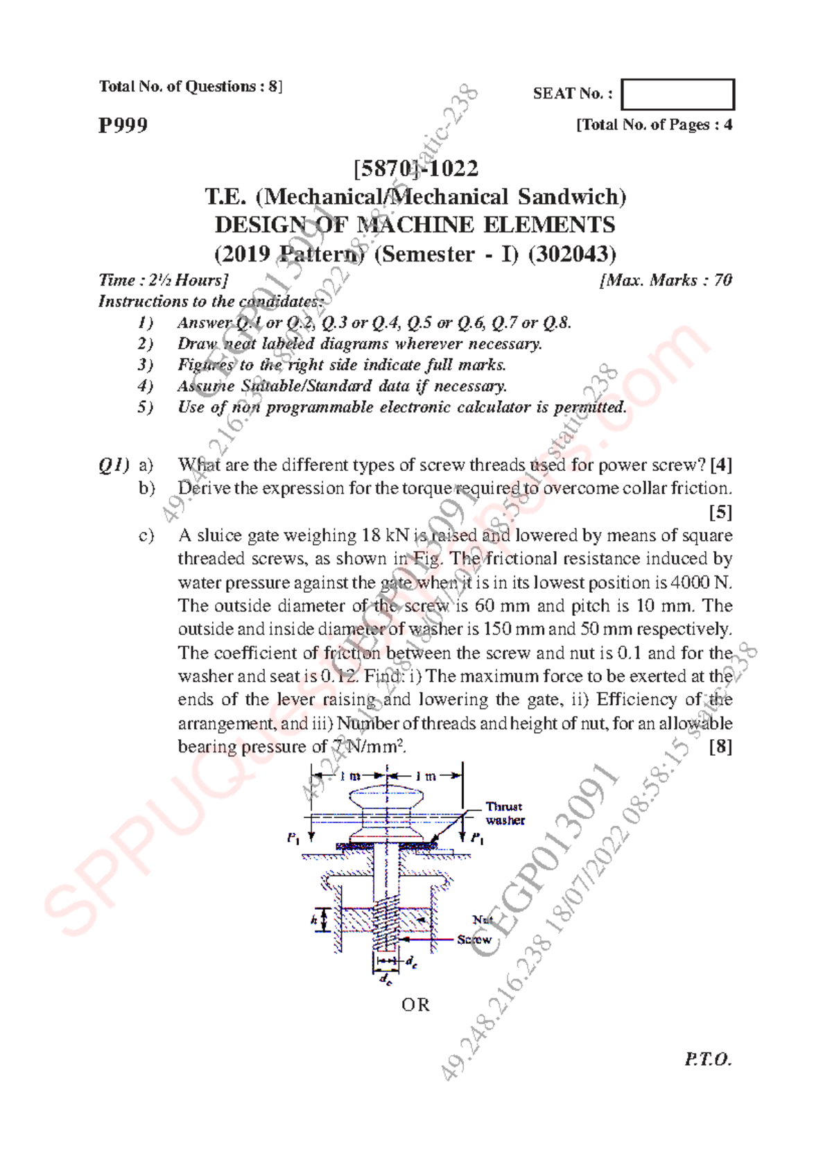 Design of Machine Elements (302043) - T.E. Mechanical Engineering (Sem ...