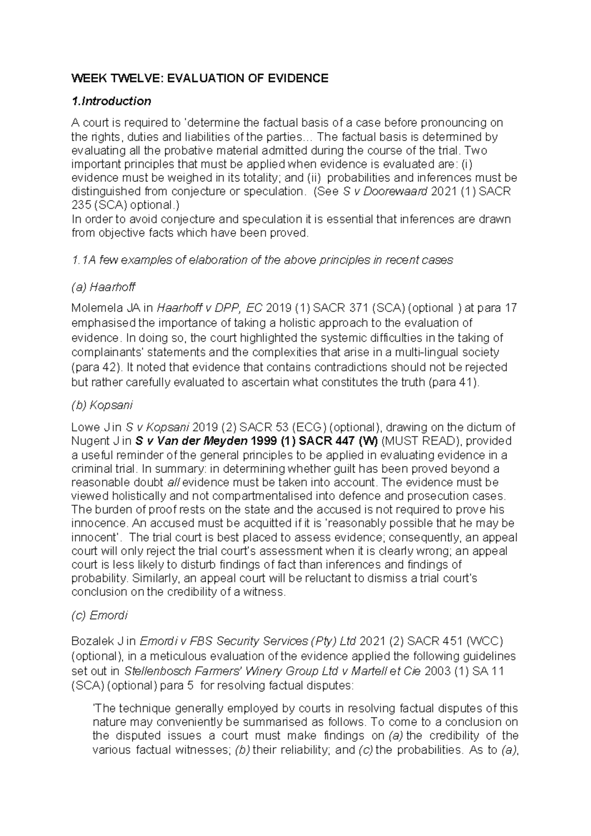 12W Lecture Notes: Evidence Evaluation Principles & Case Examples - Studocu