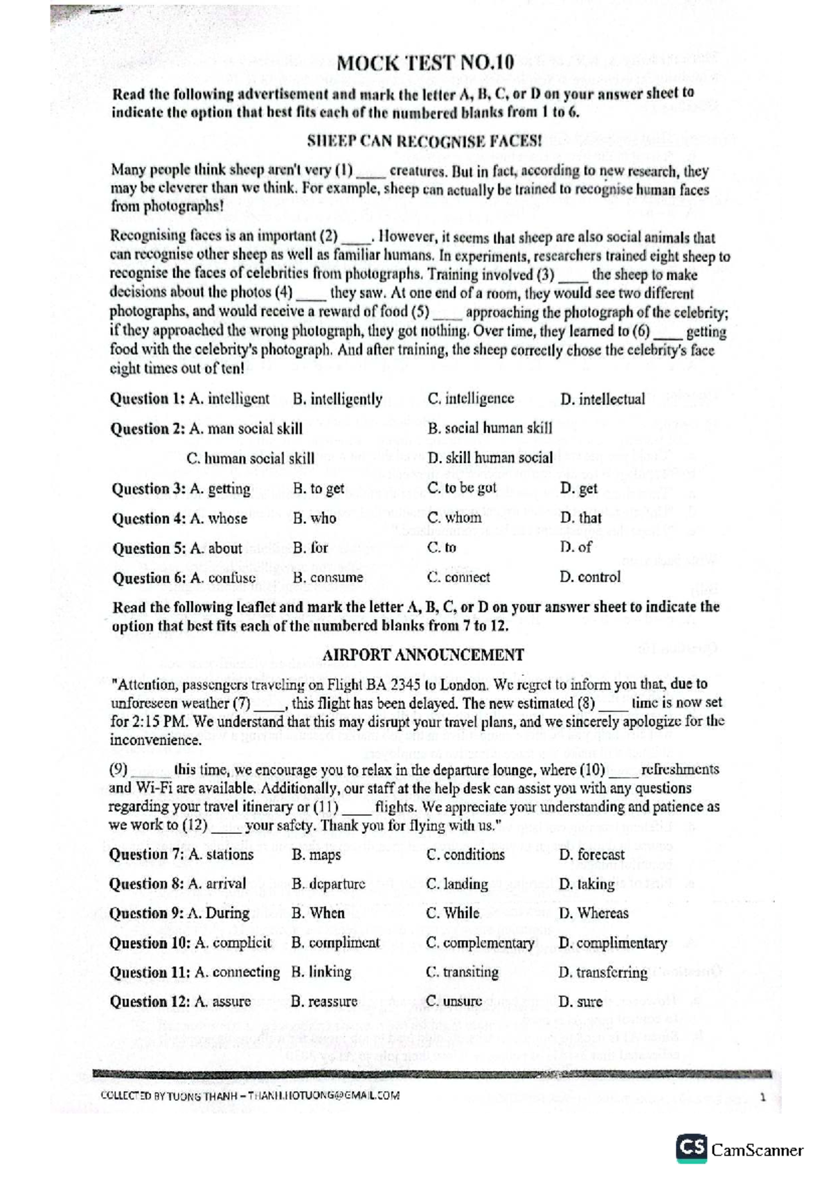 Mock Test No. 10 - English Practice Exercises - Studocu