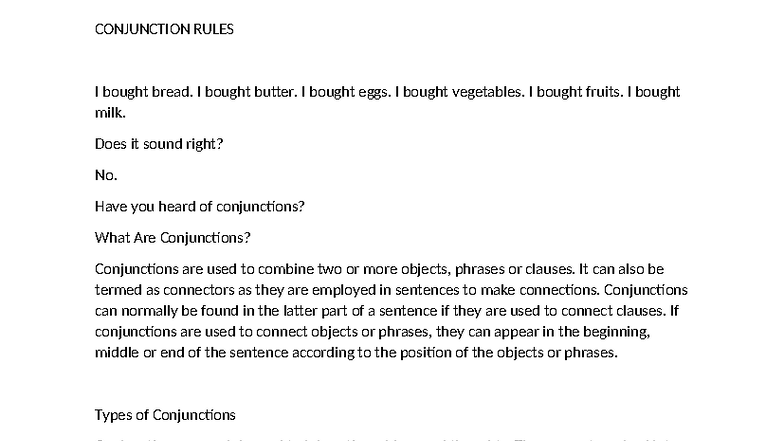 Conjunctions, Prepositions & Articles: Rules and Exercises - Studocu