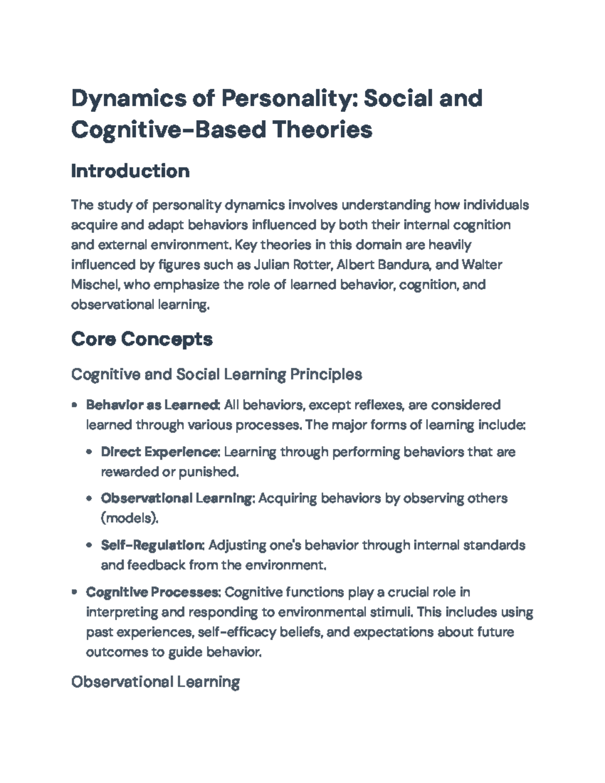 Dynamics of Personality: Social & Cognitive Theories Overview - Studocu