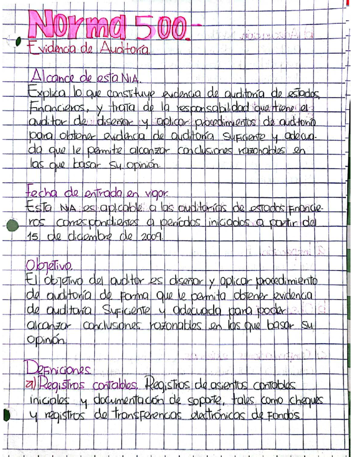 Resumen NIA 500: Evidencia de Auditoría y su Alcance - Studocu
