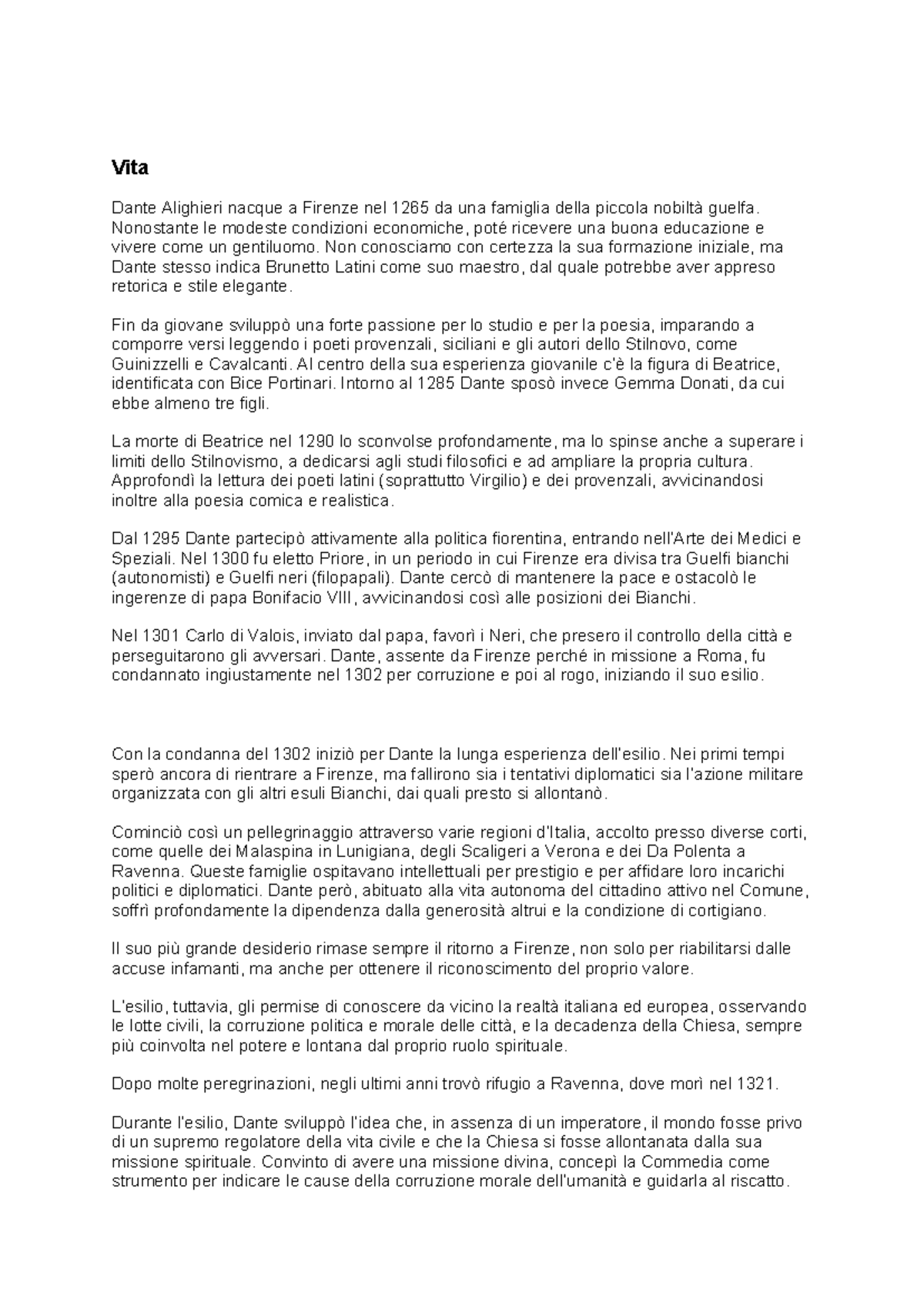 Dante Alighieri: Vita e Opere - Note di Studio - Studocu