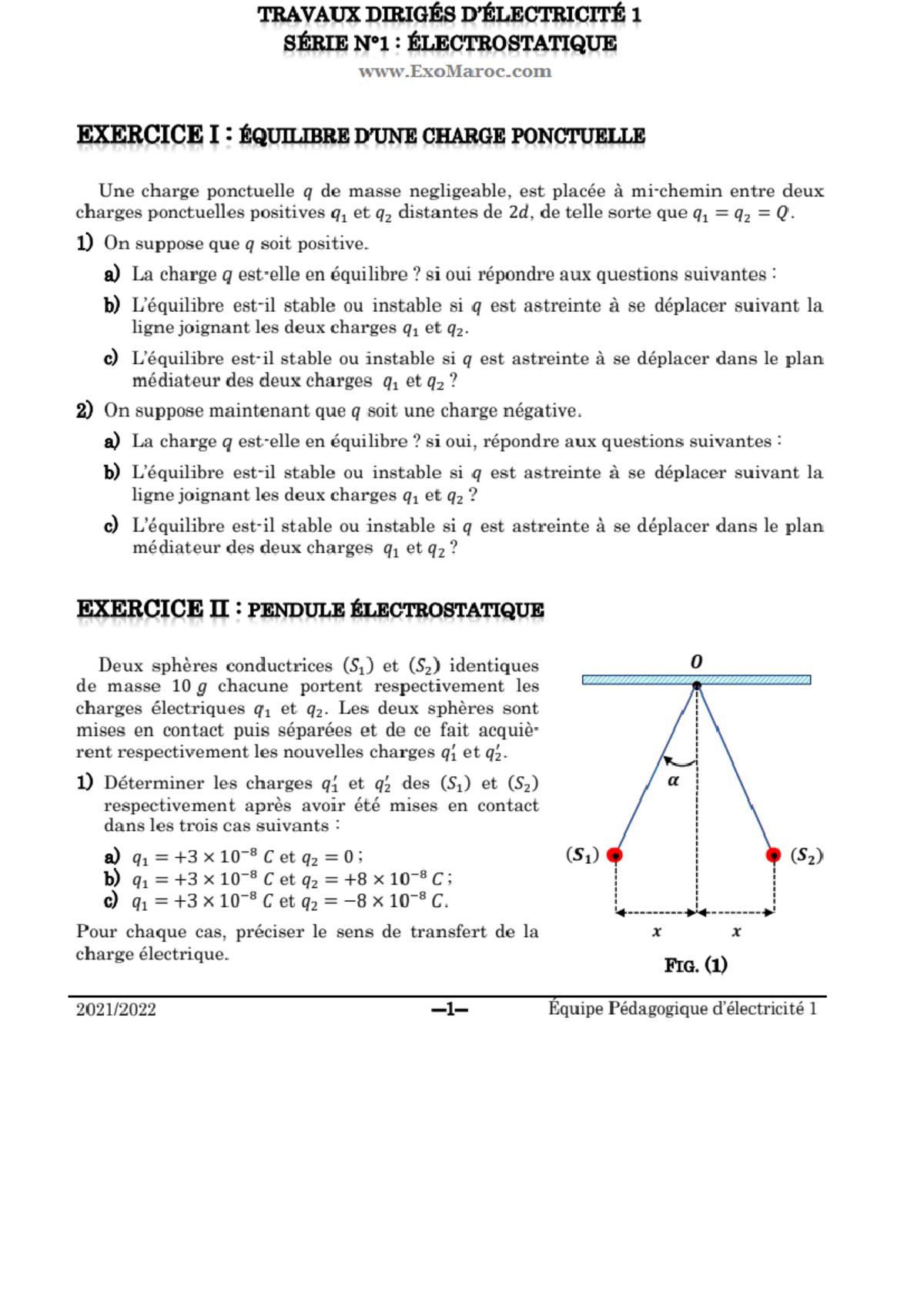 Electrostatique 1 - aAwrsa - TRAVAUX DIRIGÉS 1 SÉRIE : ÉLECTROSTATIQUE ...