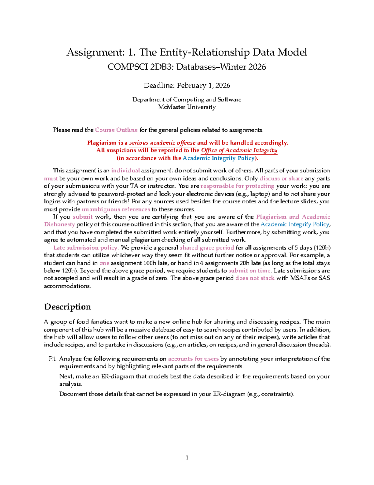 Data Model Assignment COMPSCI 2DB3: Due Feb 1, 2026 - Studocu