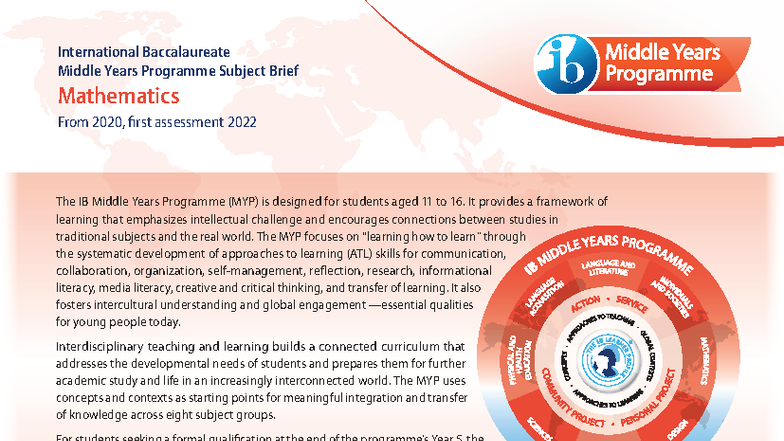 MYP Mathematics Subject Brief (2020-2022) Overview and Aims - Studocu