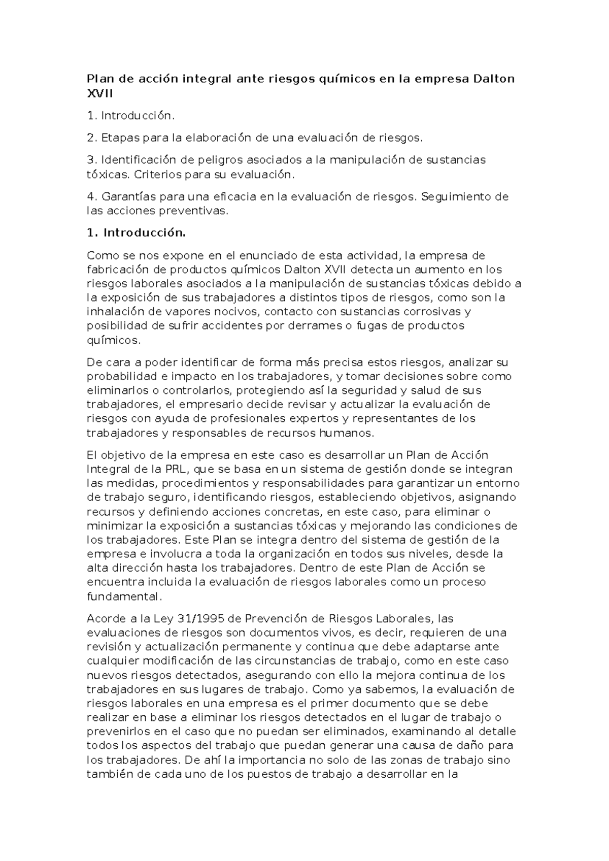 Plan de Acción Integral para Riesgos Químicos en Dalton XVII - Studocu