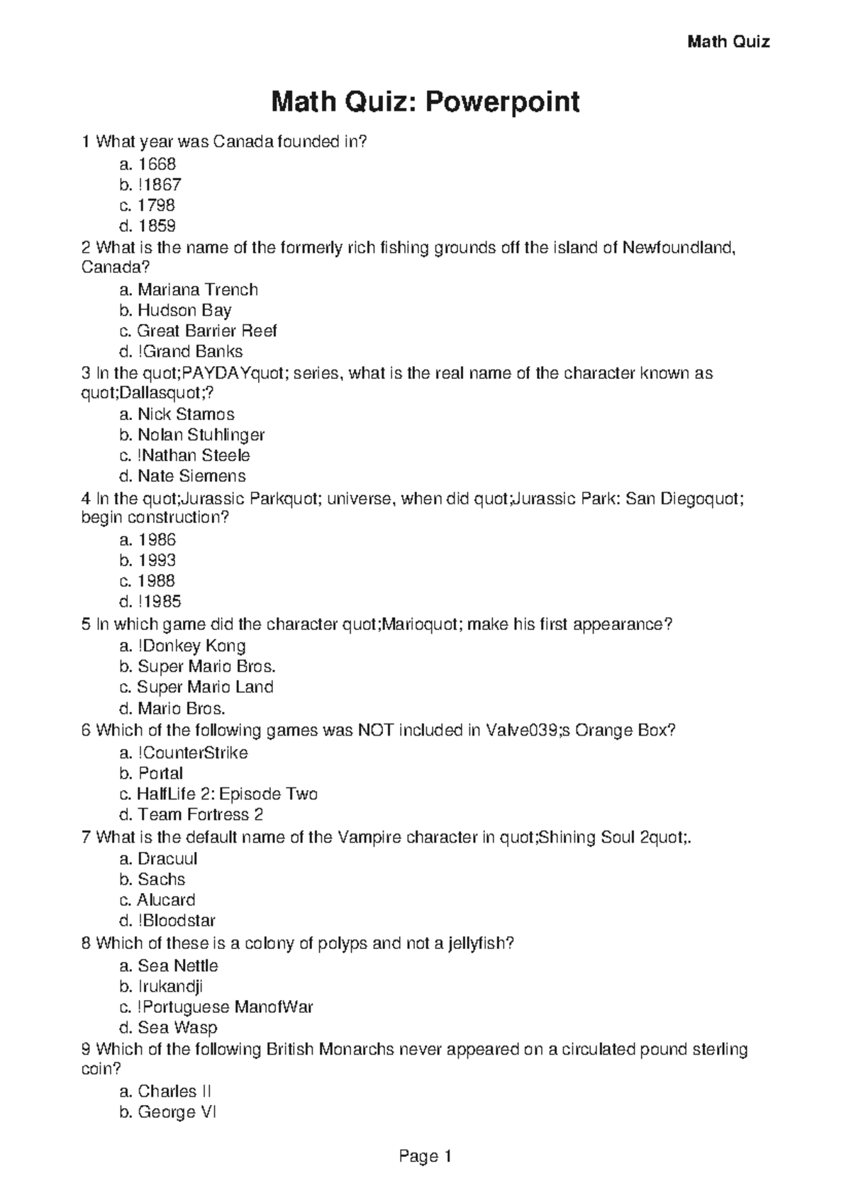 Math Quiz Solutions 2: Trivia and Pop Culture Questions - Studocu