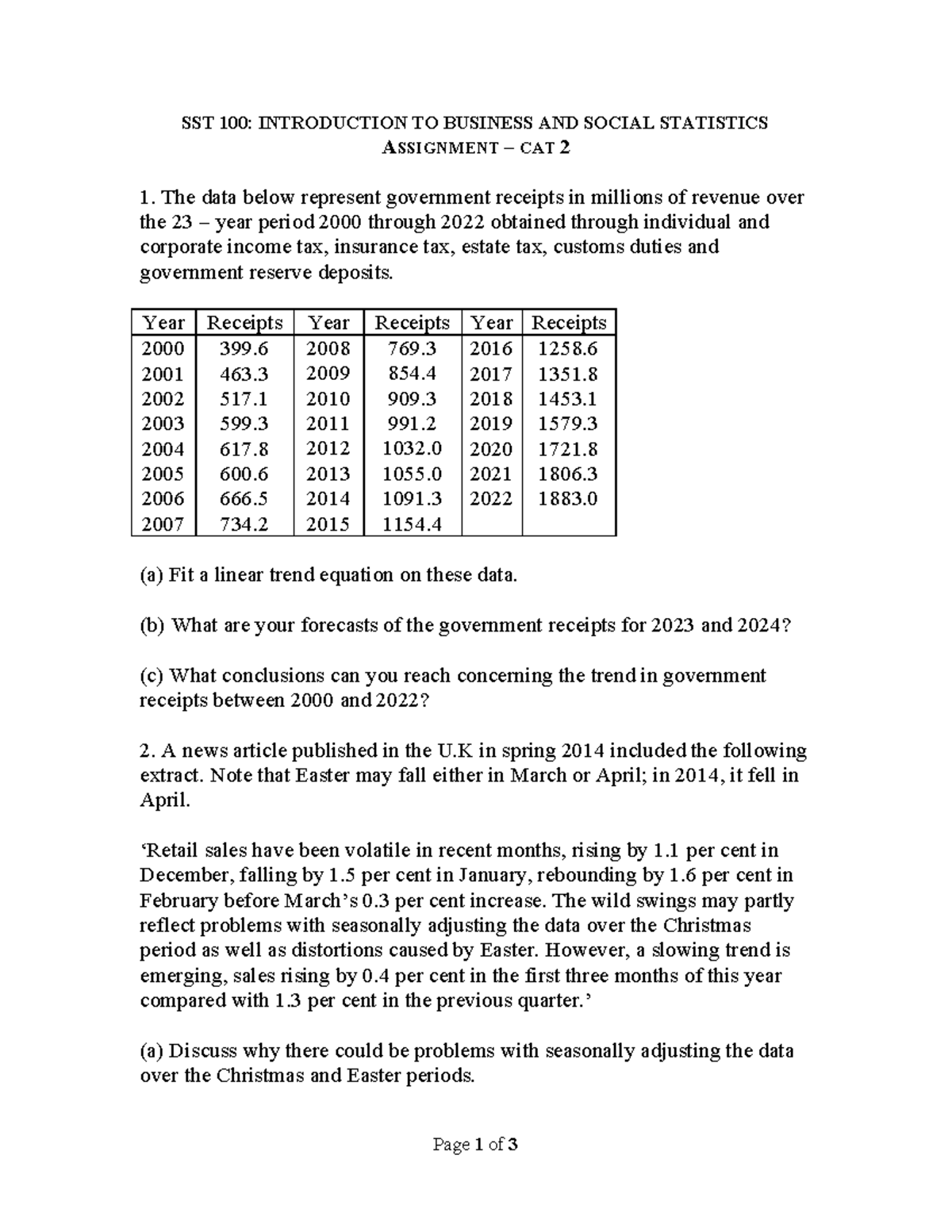 SST 100: Business & Social Stats Assignment CAT 2 Analysis - Studocu