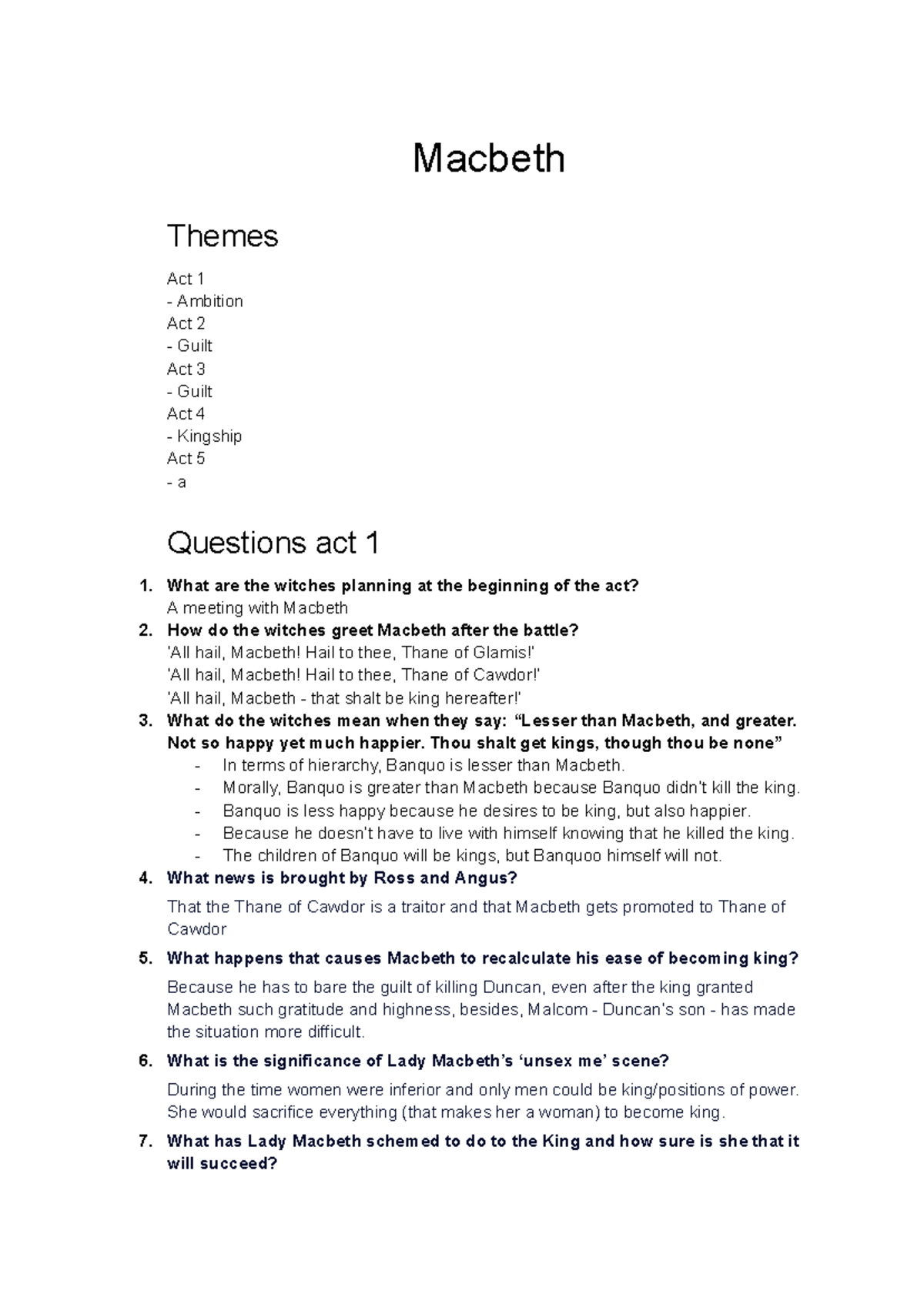 Engels 101: Final Exam Notes on Shakespeare's Macbeth Analysis ...