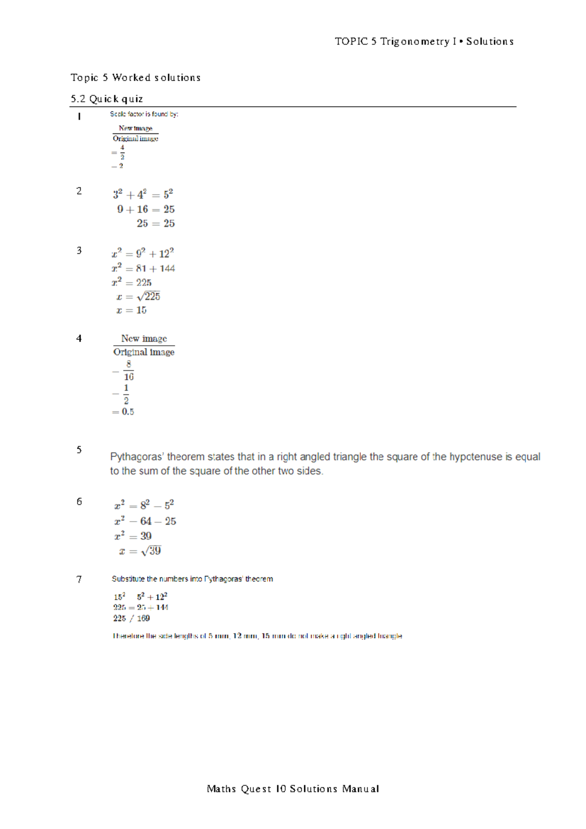 Maths Quest 10: Topic 5 Trigonometry I Solutions & Quizzes - Studocu
