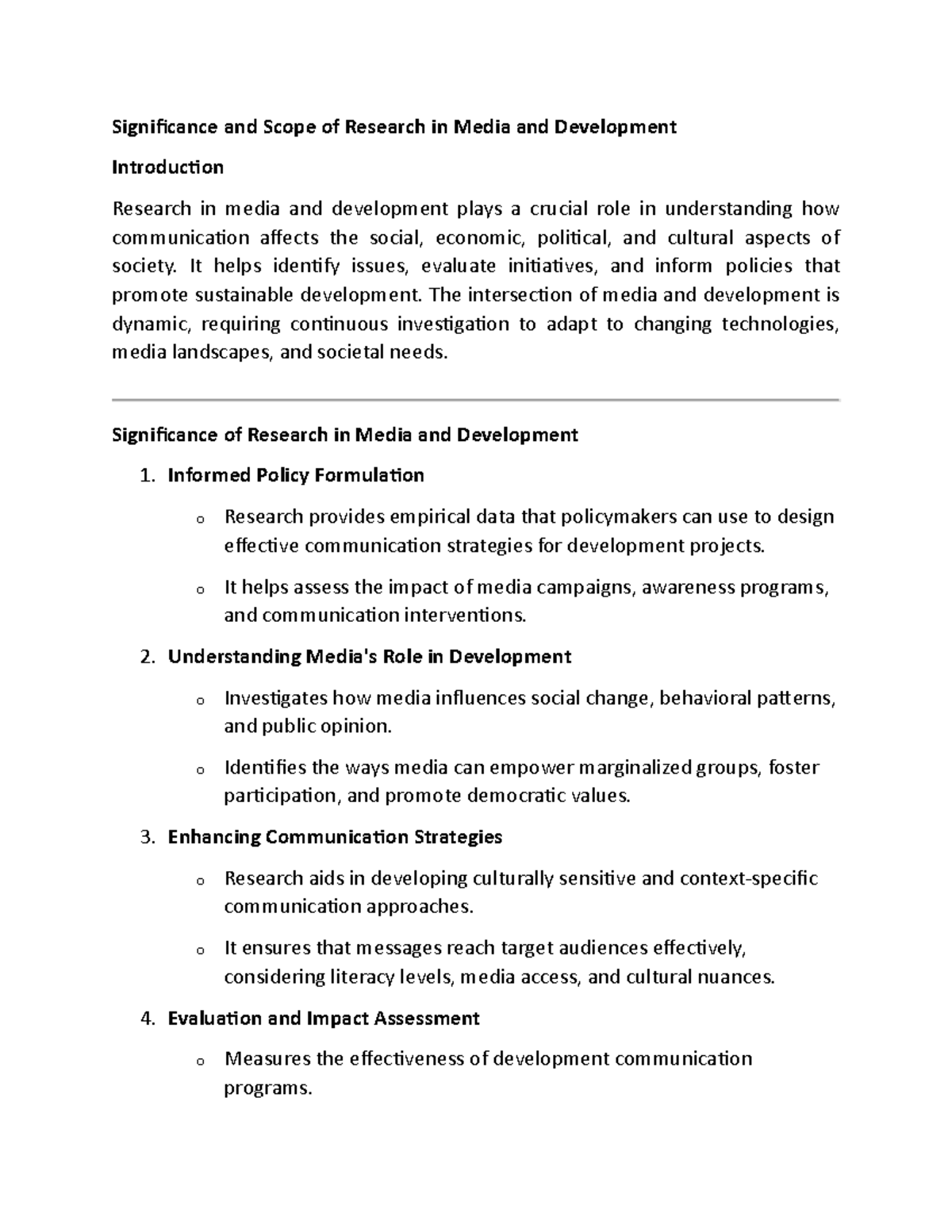 Significance and Scope of Research in Media & Development (MD 101 ...