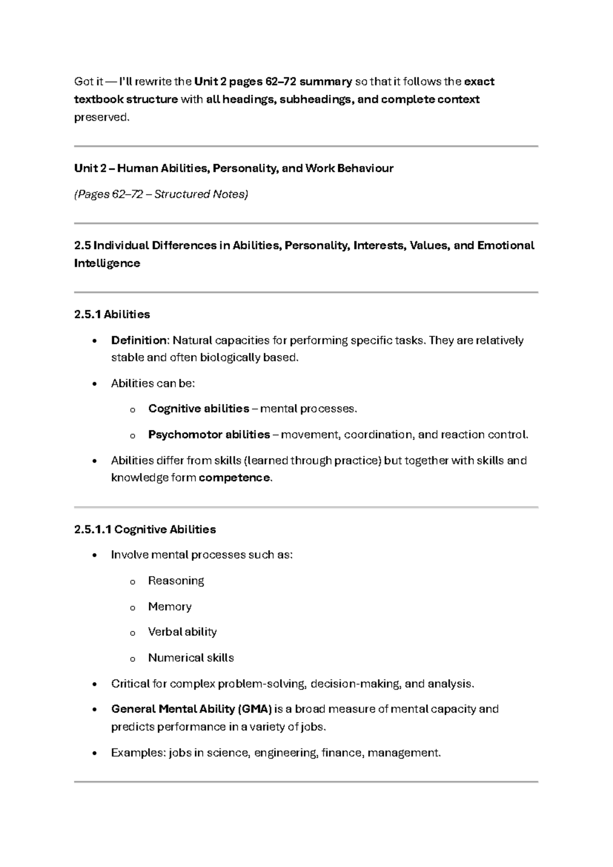 Unit 2 Summary: Human Abilities, Personality, and Work Behaviour ...