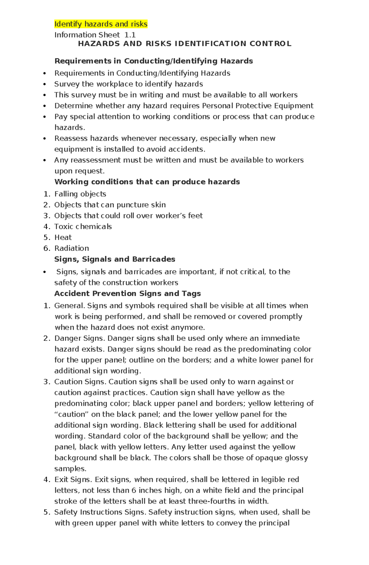 Identify hazards and risks.docx 8 - Identify hazards and risks ...