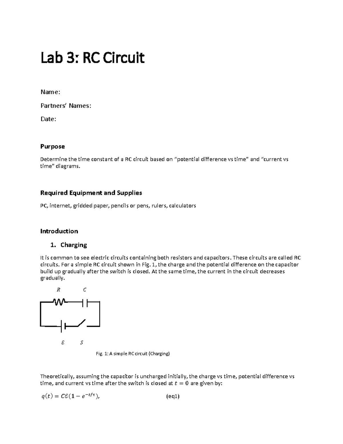 RC Circuit Analysis: Time Constant Determination - PHYS2 Lab 3 - Studocu
