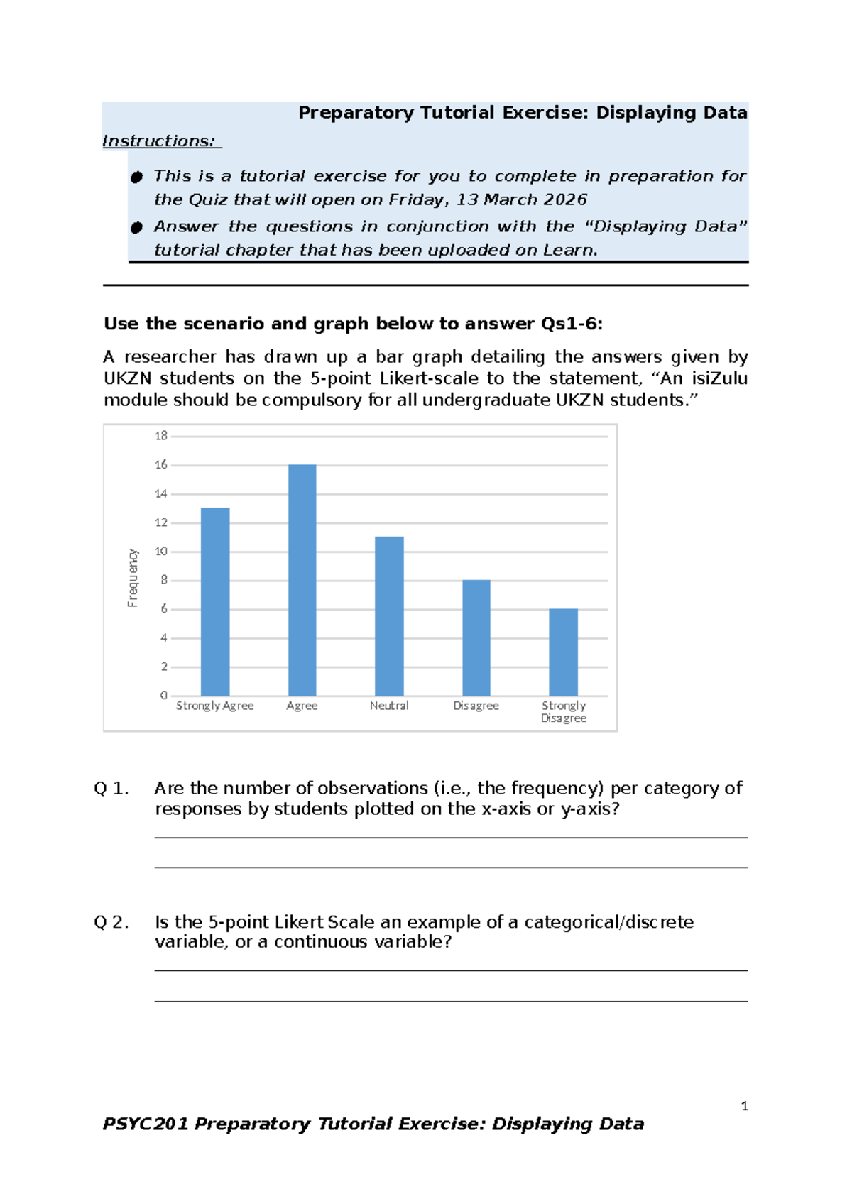 PSYC201 Preparatory Tutorial Exercise: Data Display for Quiz - Studocu