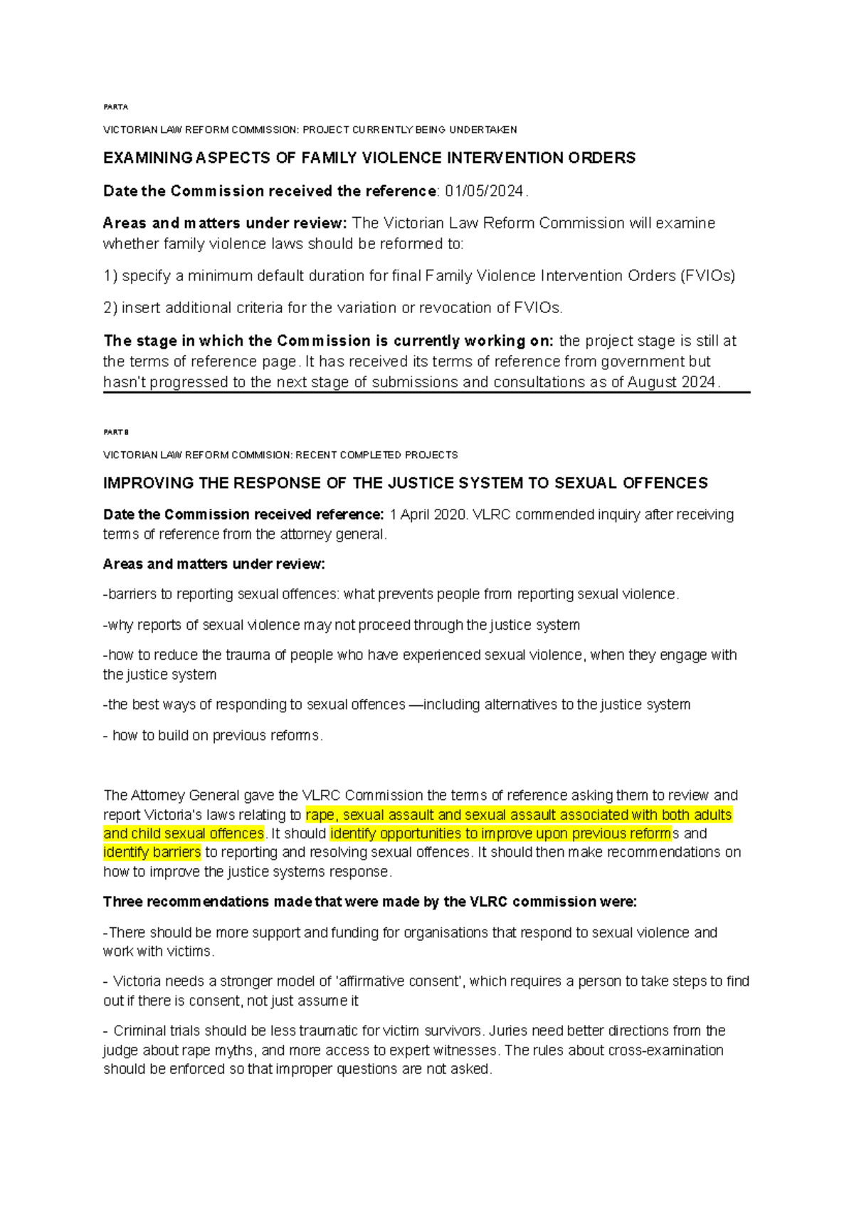 VLRC Inquiry Case Study: Family Violence & Sexual Offences Reform - Studocu