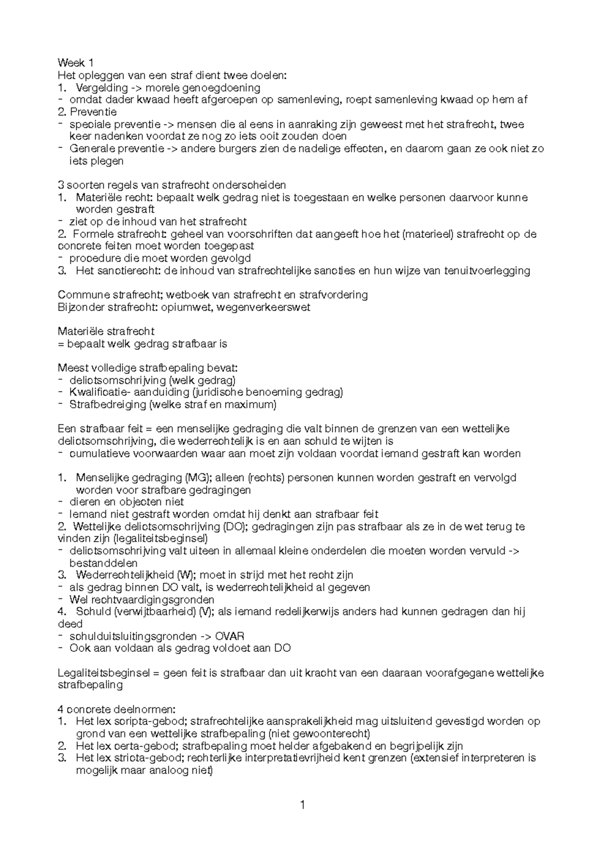 Grondslagen van het Nederlands Strafrecht: Week 1 Samenvatting ...