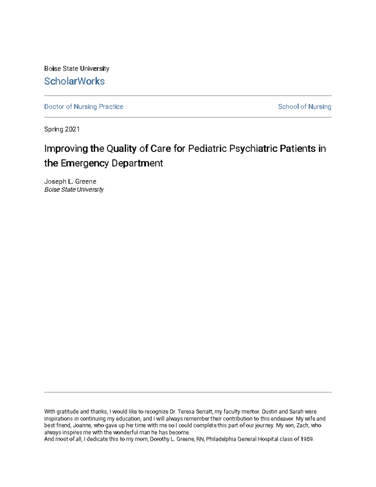 Improving the Quality of Care for Pediatric Psychiatric Patients ...