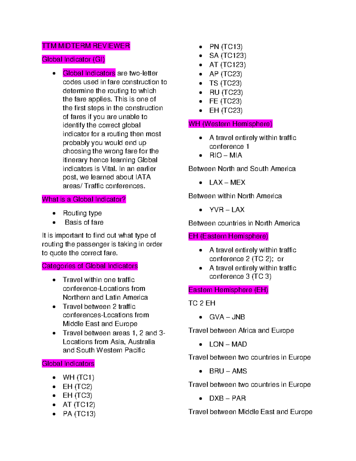 TTM - Midterm Reviewer: Understanding Global Indicators in Fares - Studocu