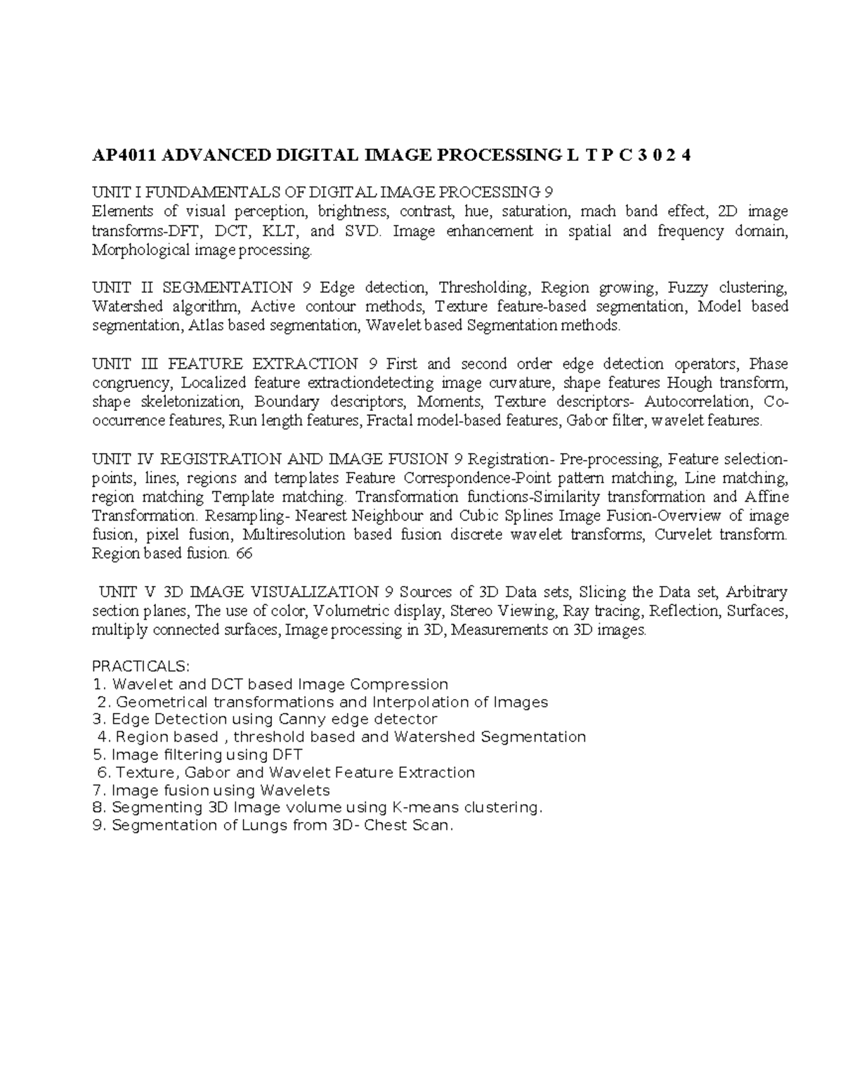 AP4011 Advanced Digital Image Processing - Unit 1 Lecture Notes - Studocu