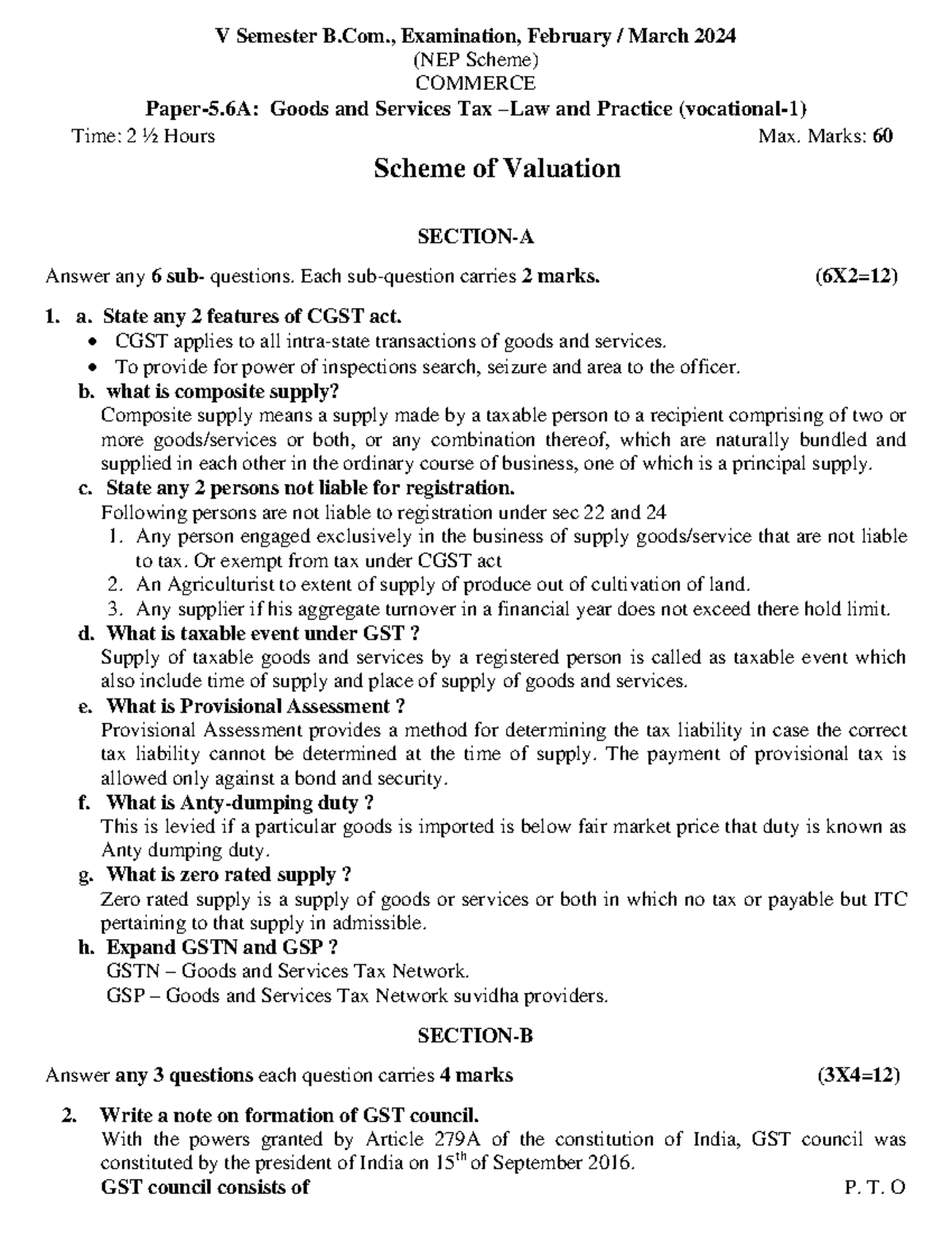 GST B.Com V Sem Exam Notes - February March 2024 (NEP Scheme) - Studocu