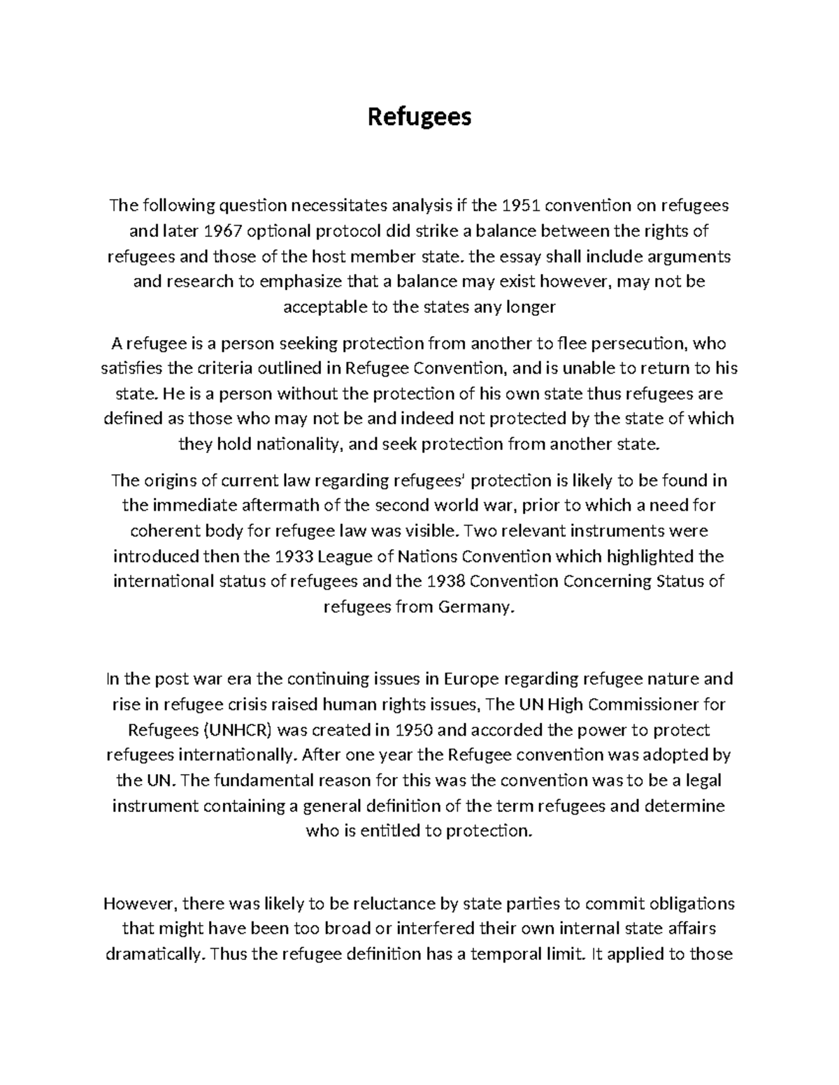 Refugees and International Law: An Analysis of the 1951 Convention ...