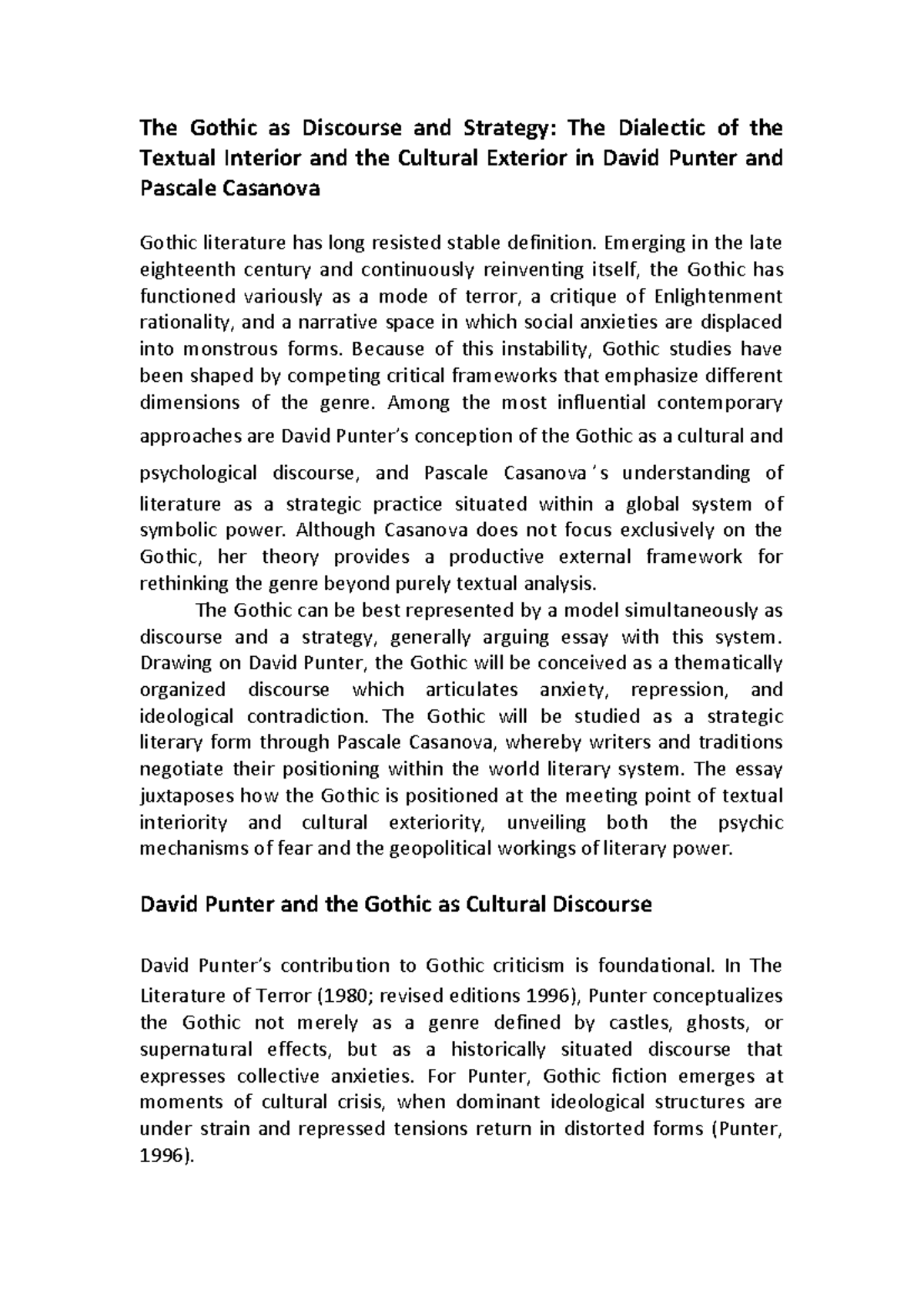 Gothic Literature Analysis: Punter & Casanova's Discourse Framework ...