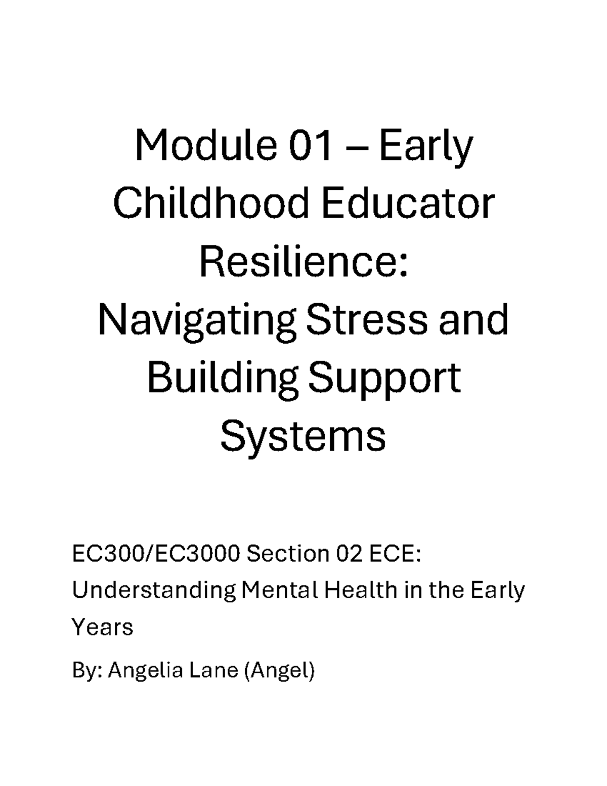 Module 01 EC300 Early Childhood Educator Resilience & Mental Health ...