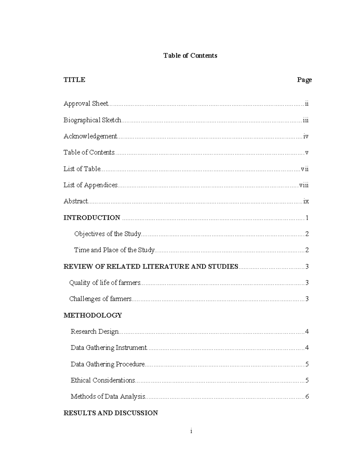Table OF Contents - TC basis - Table of Contents TITLE Page Approval ...