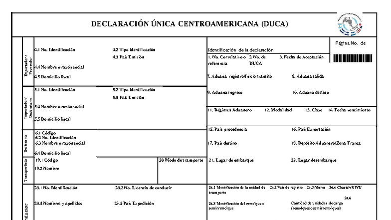 Formato DUCA: Declaración Única Centroamericana para Exportación - Studocu