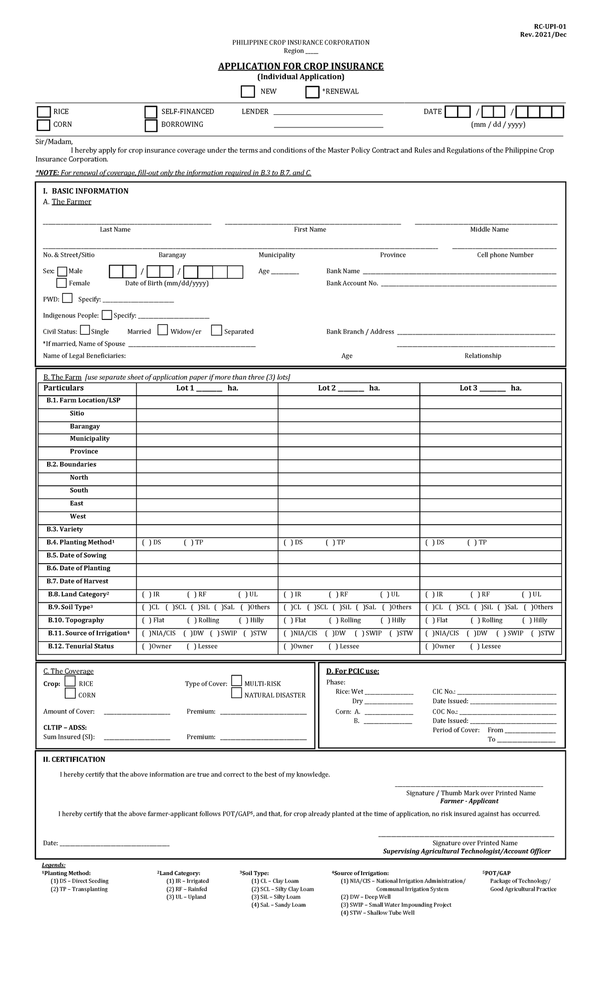 RC-UPI-01 Application for Crop Insurance Coverage Form - Studocu