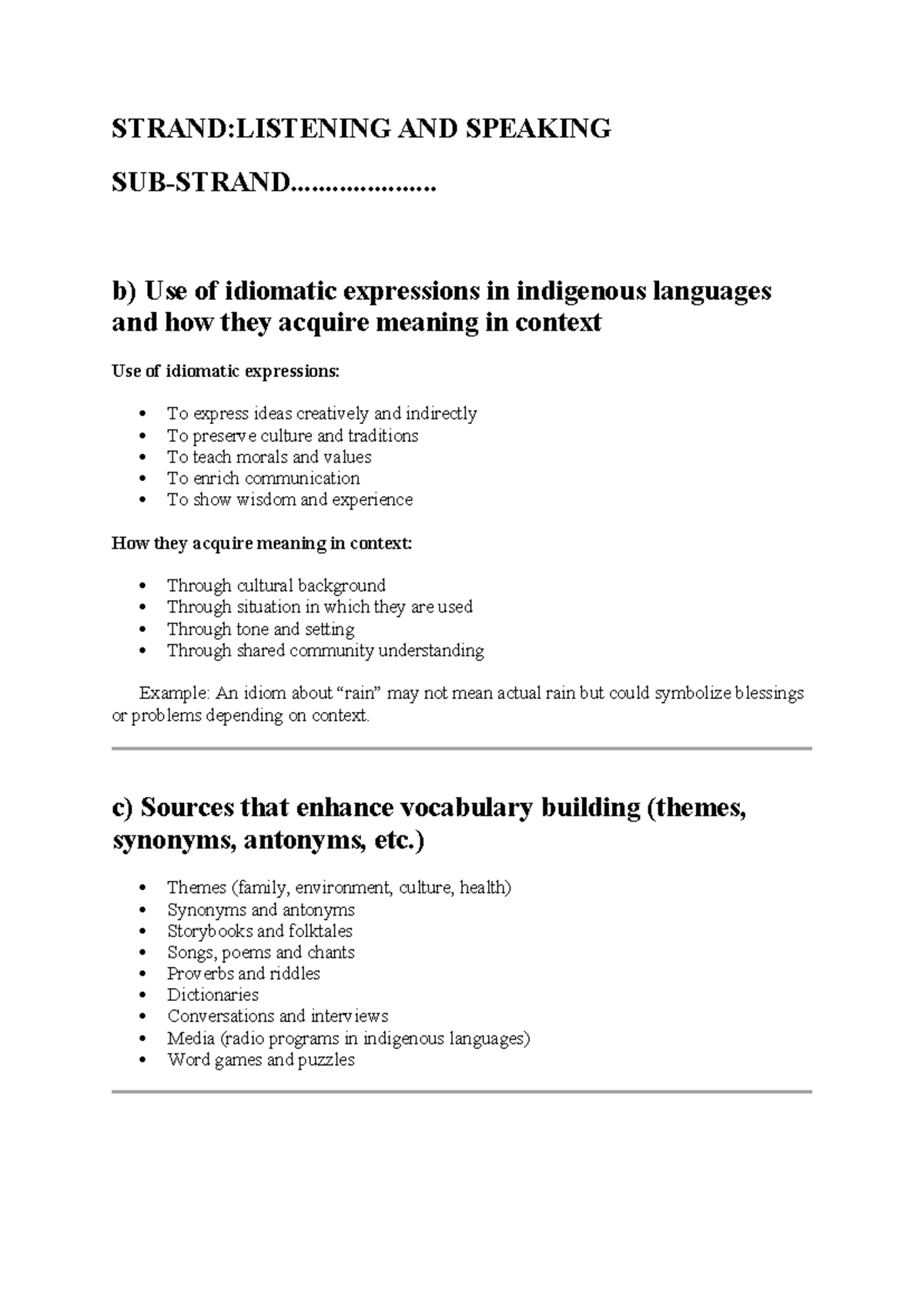STRAND: LISTENING AND SPEAKING - Idiomatic Expressions & Vocabulary ...
