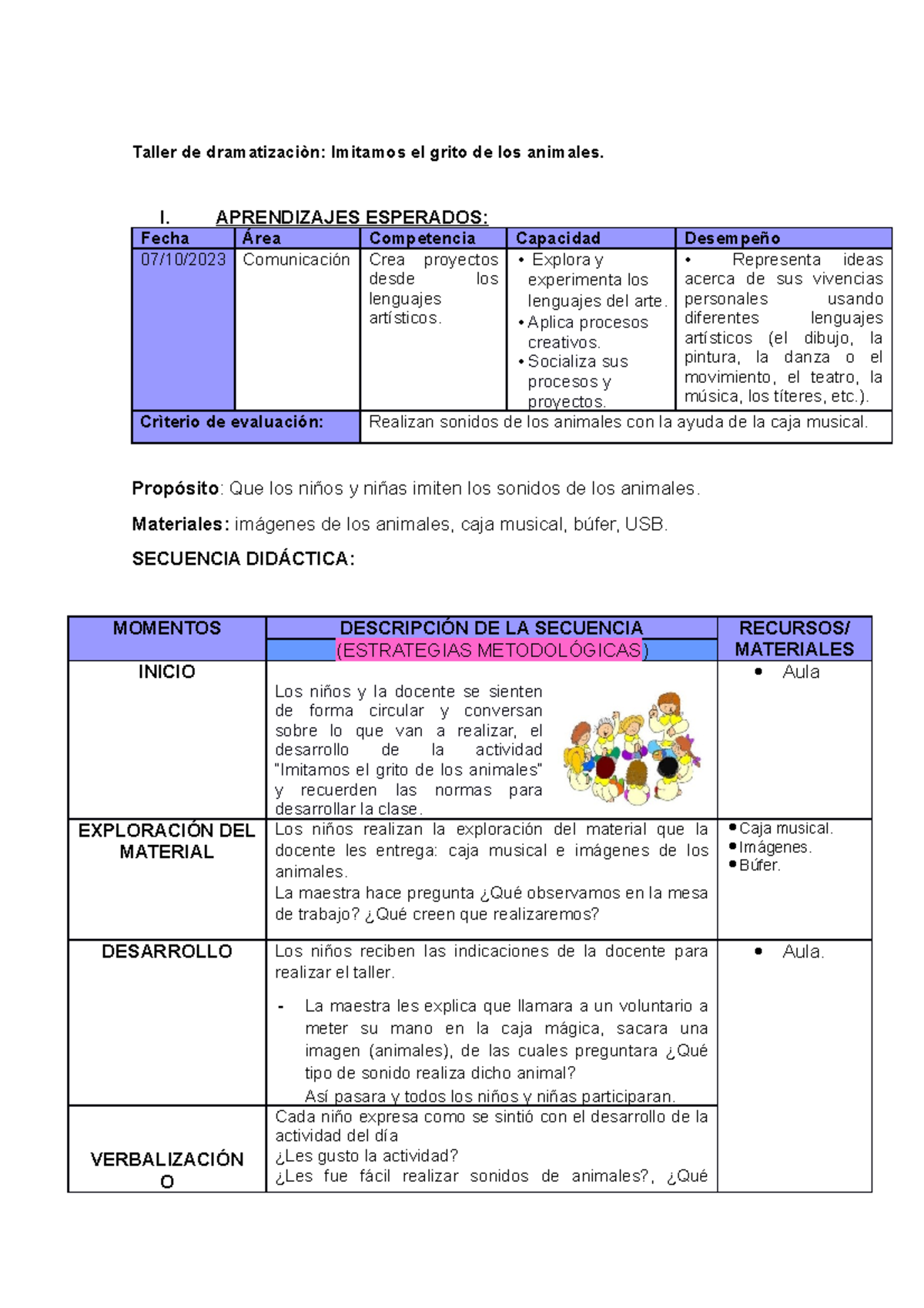 Taller de dramatizaciòn - Taller de dramatizaciòn: Imitamos el grito de ...