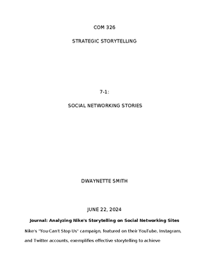 COM 326 Milestone One Story Pitch - Smith Story Pitch Story Message ...