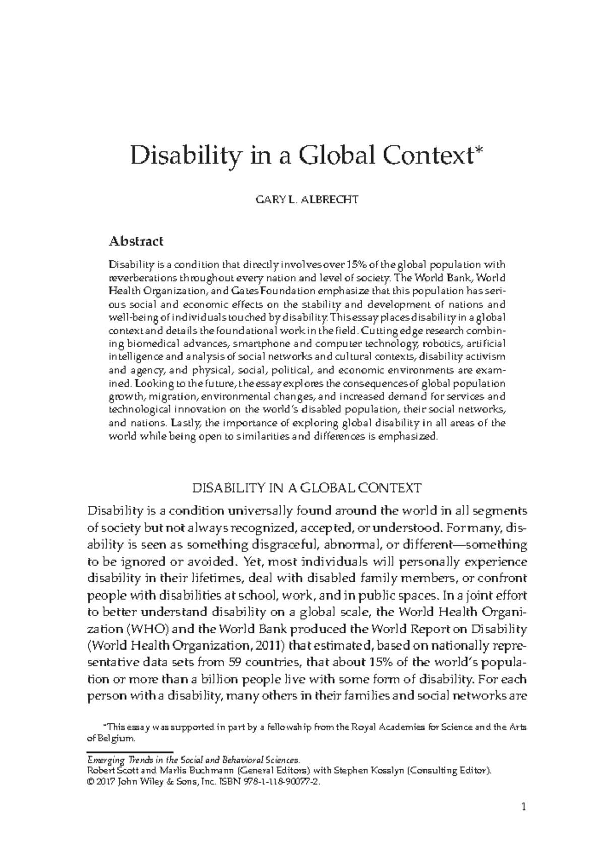 Disability in a Global Context: Impacts and Innovations (GARY L ...