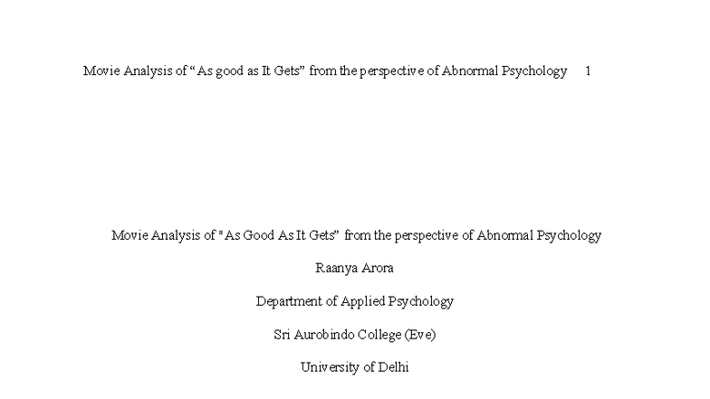 Movie Analysis of "As Good As It Gets" Through Abnormal Psychology (AB ...