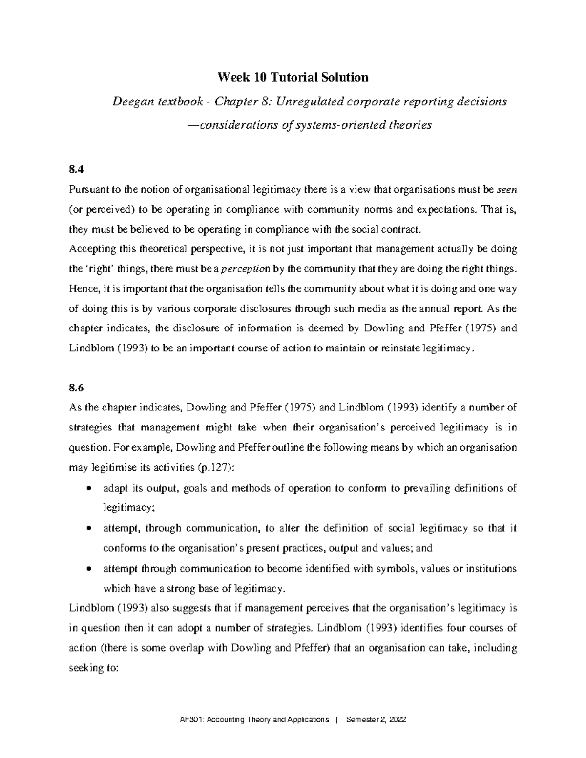 AF301 Week 10 Tutorial: Unregulated Corporate Reporting Insights - Studocu