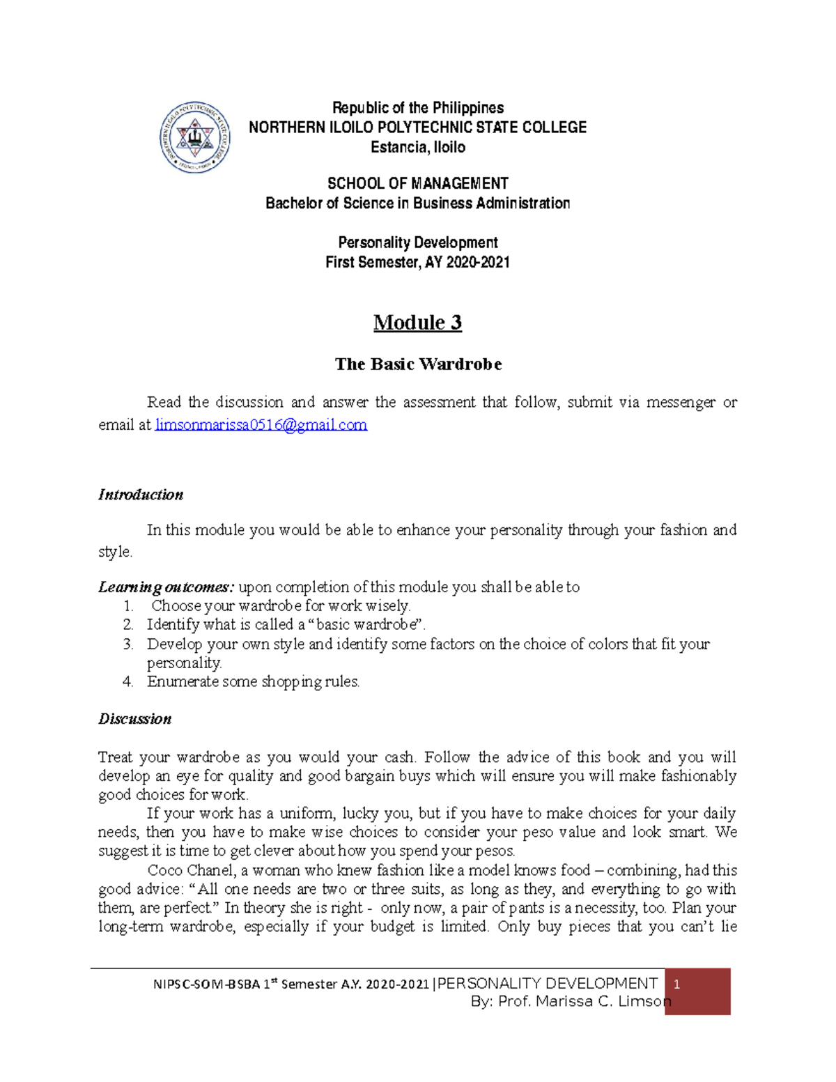 Personality development module 3 for business - Republic of the ...