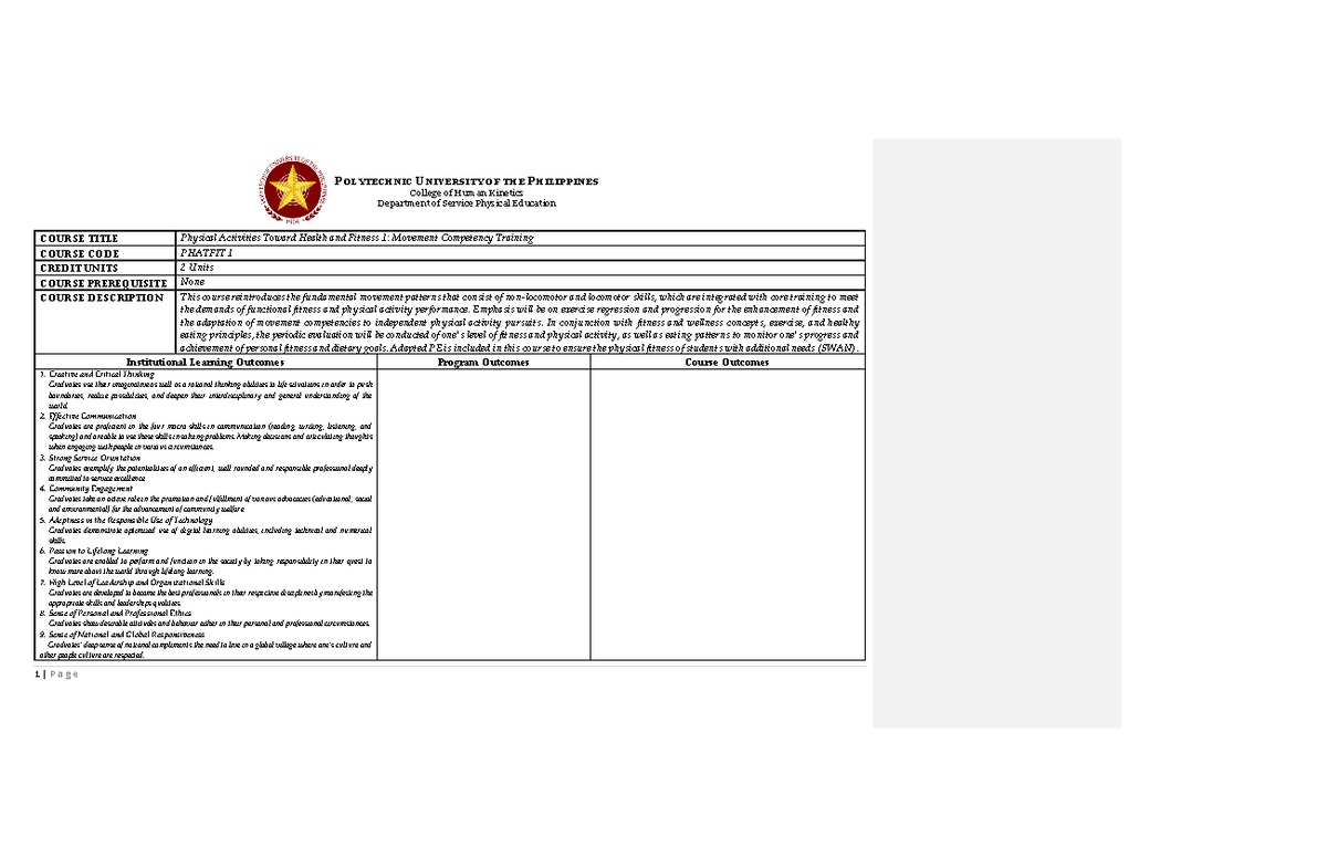 PHATFIT 1 Movement Competency Training Course Overview and Schedule ...