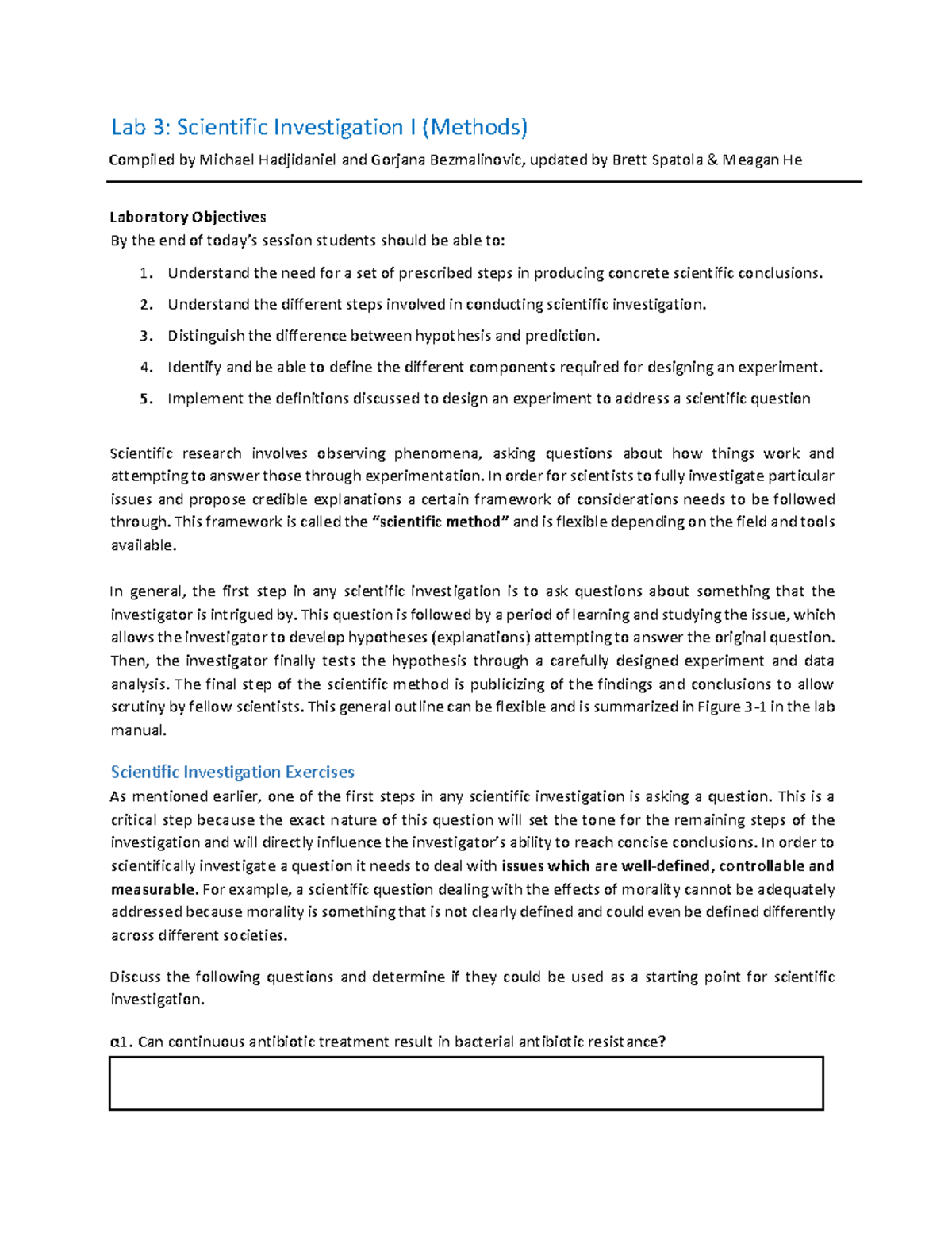 Lab 3: Scientific Investigation I (Methods) - Bisc 120 Spring 2025 ...