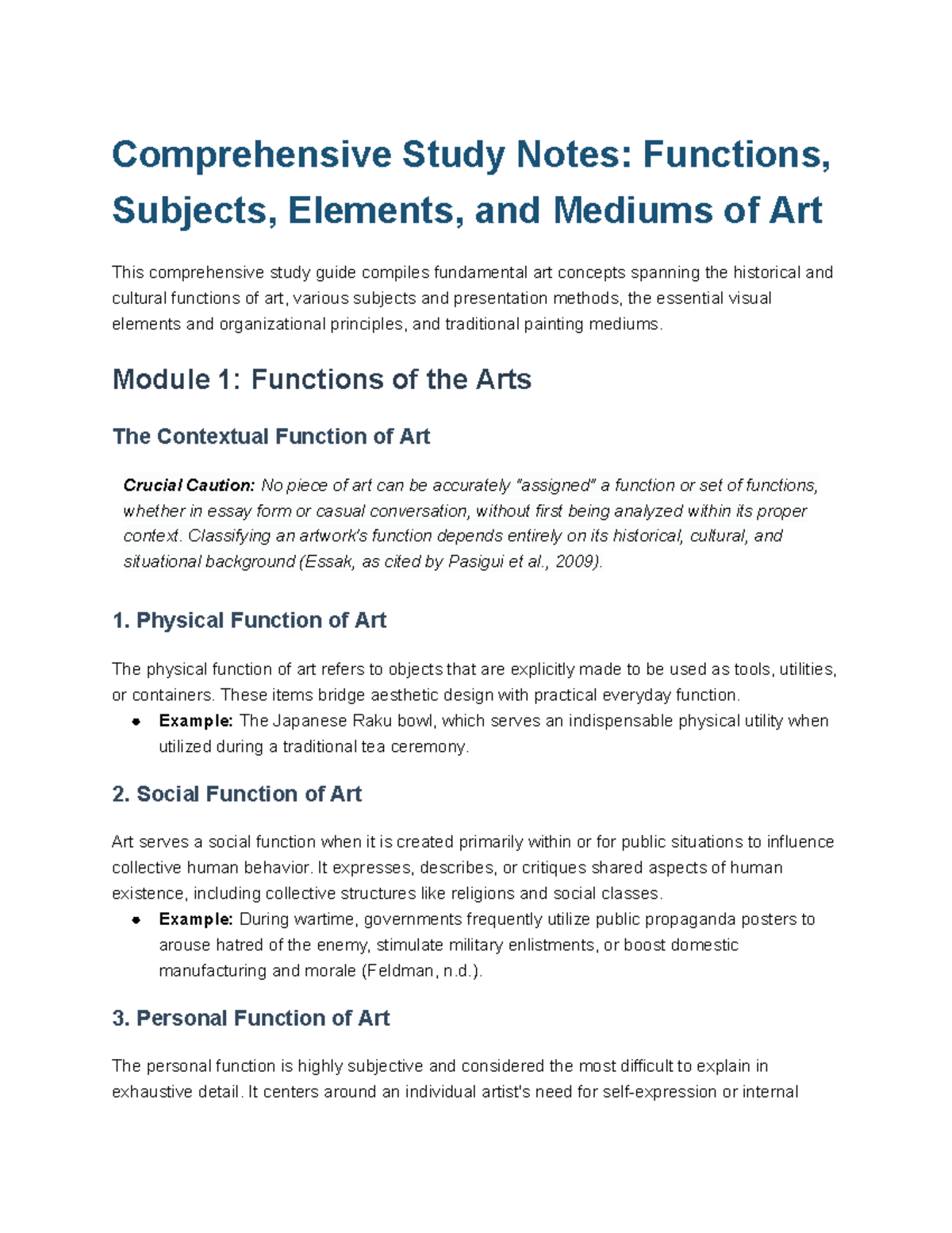 Art App Notes: Chapter 1 - Functions, Subjects, and Mediums of Art ...