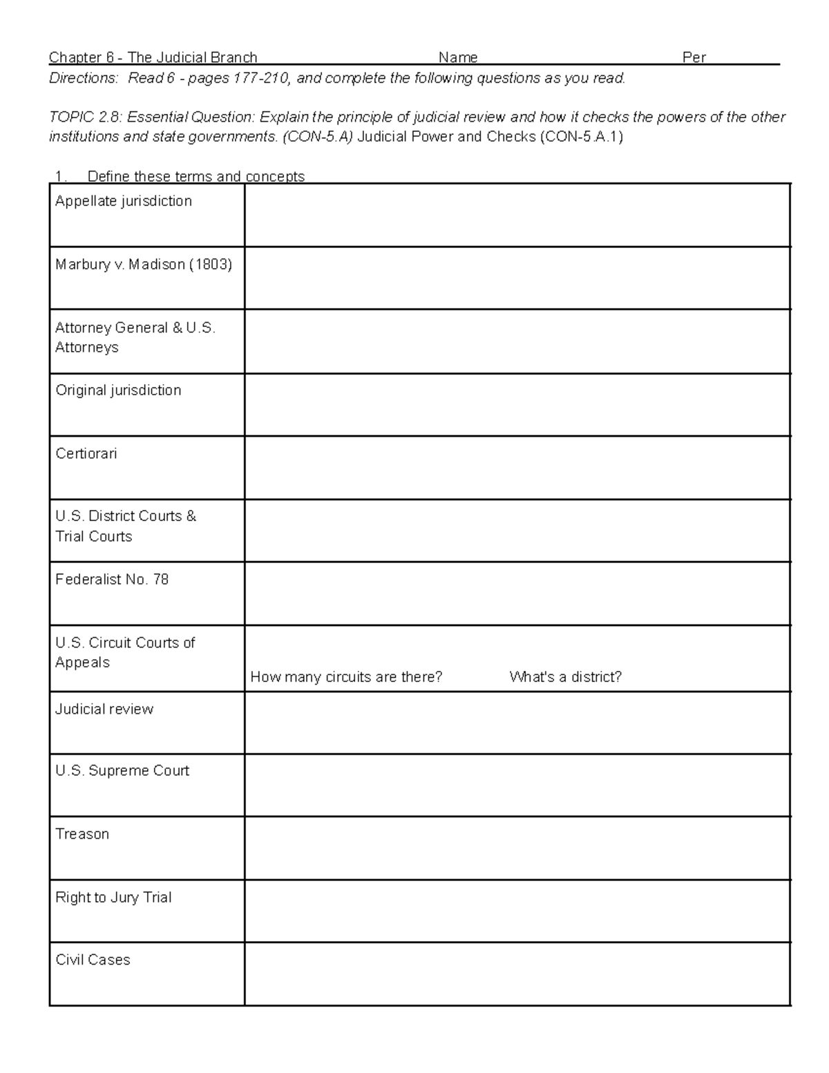 Chapter 6 - The Judicial Branch: Key Concepts & Questions - Studocu