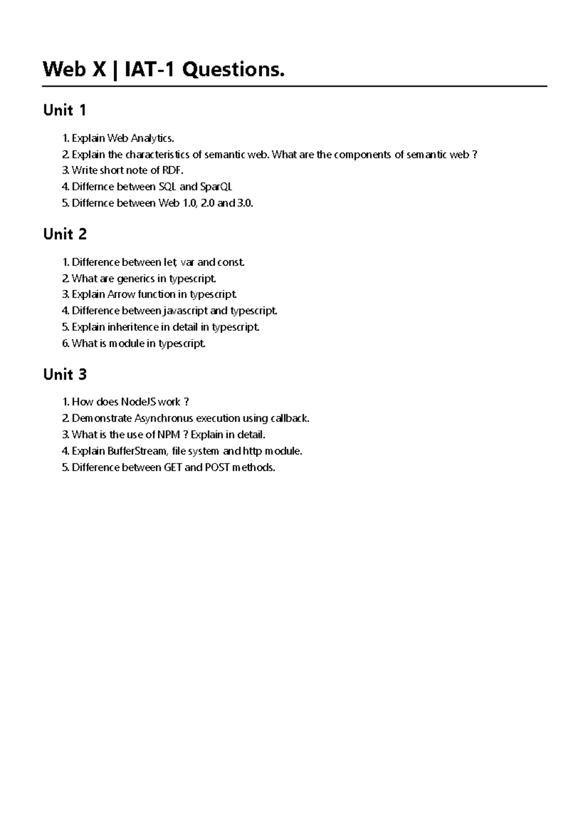 WEB X IAT 1 Questions: Key Concepts & Differences Explained - Studocu