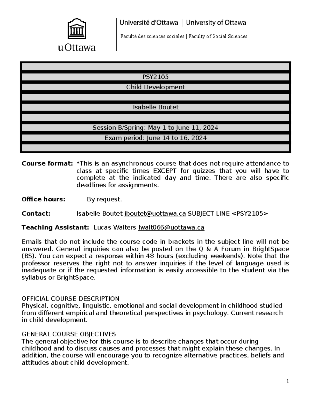 PSY2105 Syllabus for Child Development Course - Spring 2024 - Studocu