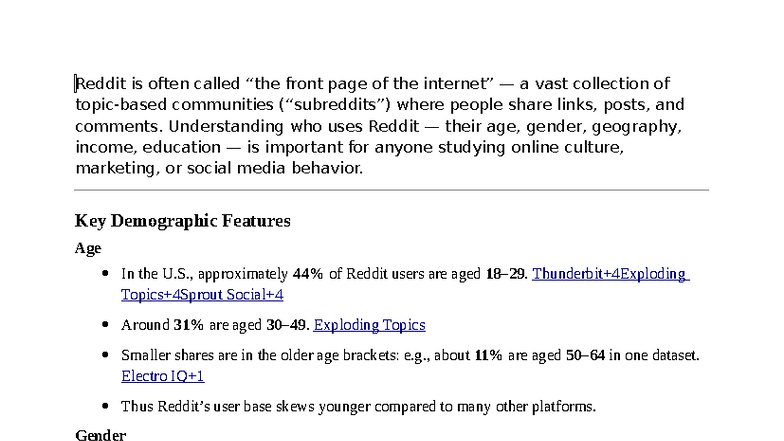 Reddit Demographics Overview: Key Insights and Implications - Studocu